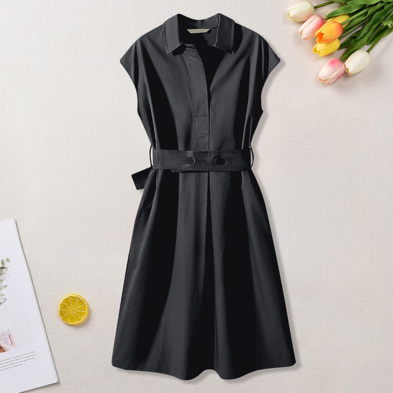 2024 Ladies Spring And Autumn Fashion Neck Short Sleeve Dress Long Tan ...