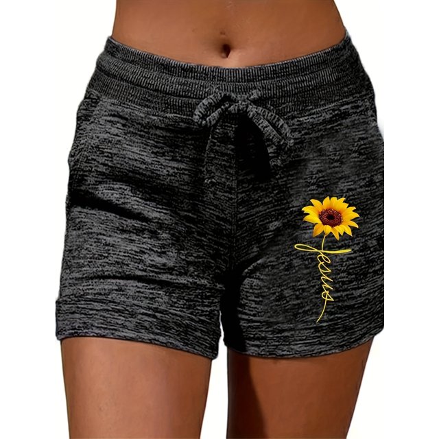 2024 Latest Hot Women's Sunflower Print Drawstring Shorts for Spring ...