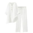 2024 Linen Set For Women 2 Piece Summer Outfits Plus Size Short Sleeve