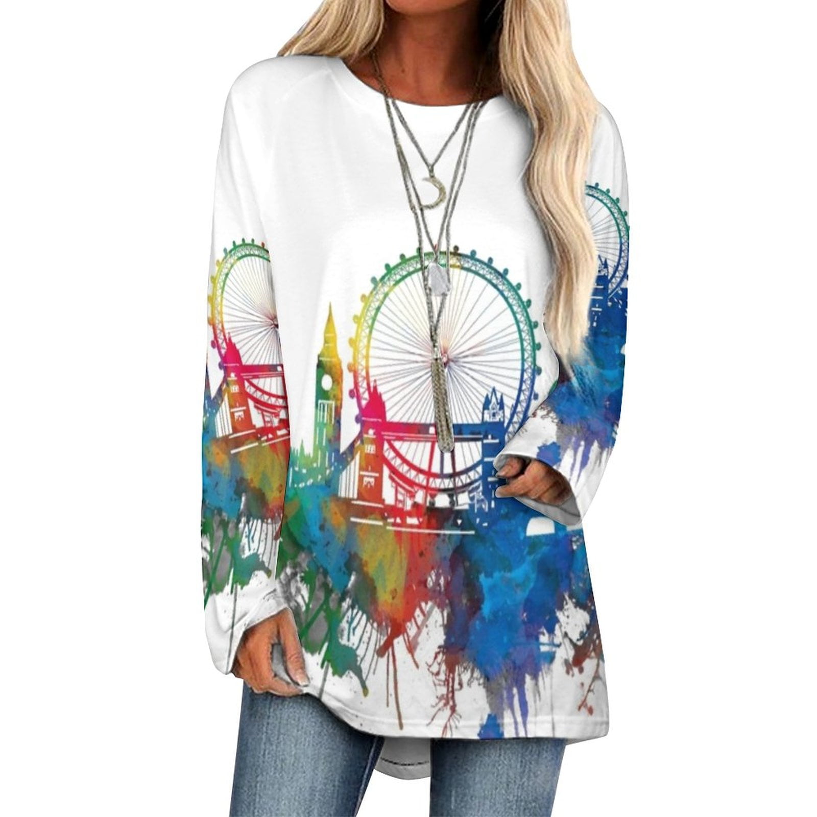 2024 London Skyline Ruffle Short Sleeve T-Shirt V Neck Shirts Pattern ...