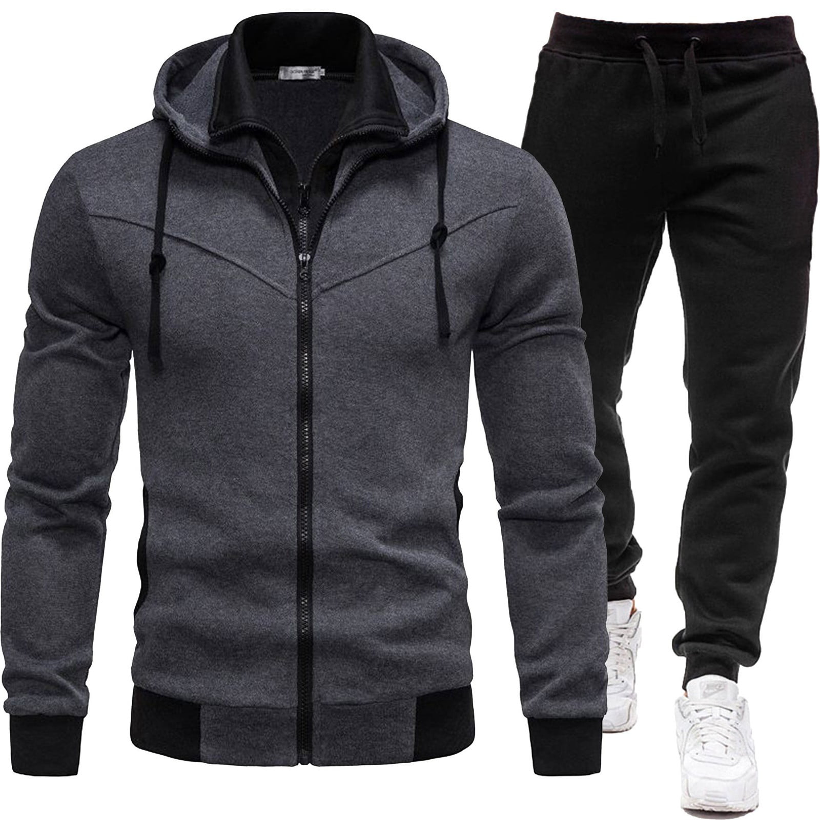 2024 Men's Casual Tracksuit Set Long Sleeve Full Zip Running Jogging ...
