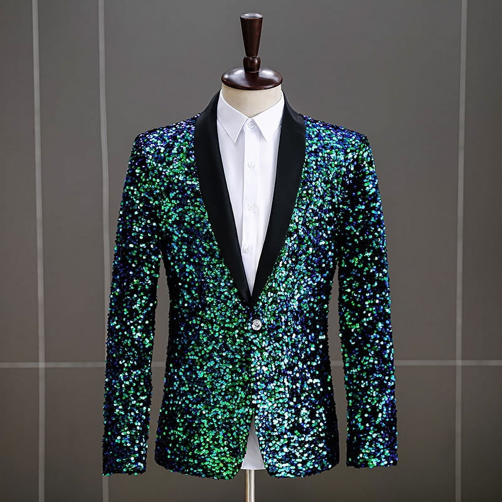 2024 Men's Sequins Suit Jacket White Green Stage Performance Host ...
