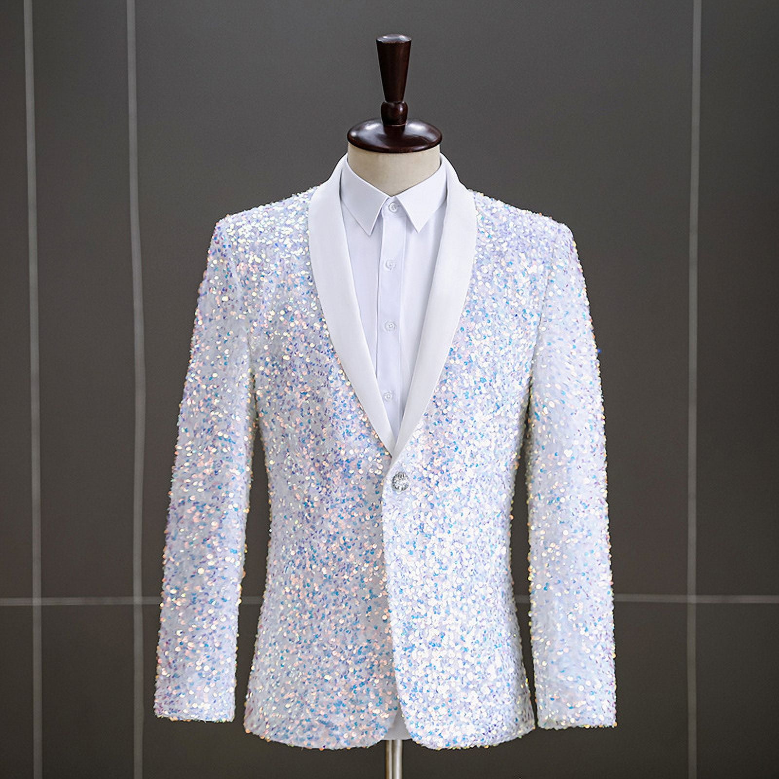 2024 Men's Sequins Suit Jacket White Green Stage Performance Host ...