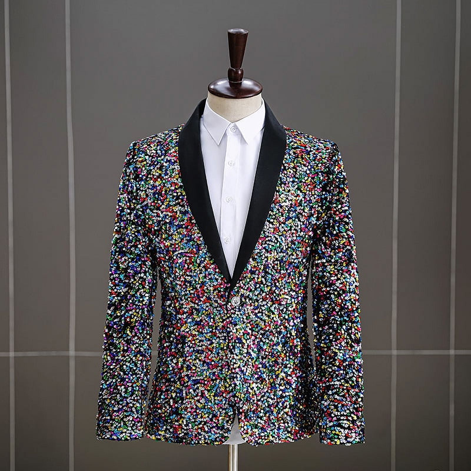 2024 Men's Sequins Suit Jacket White Green Stage Performance Host ...