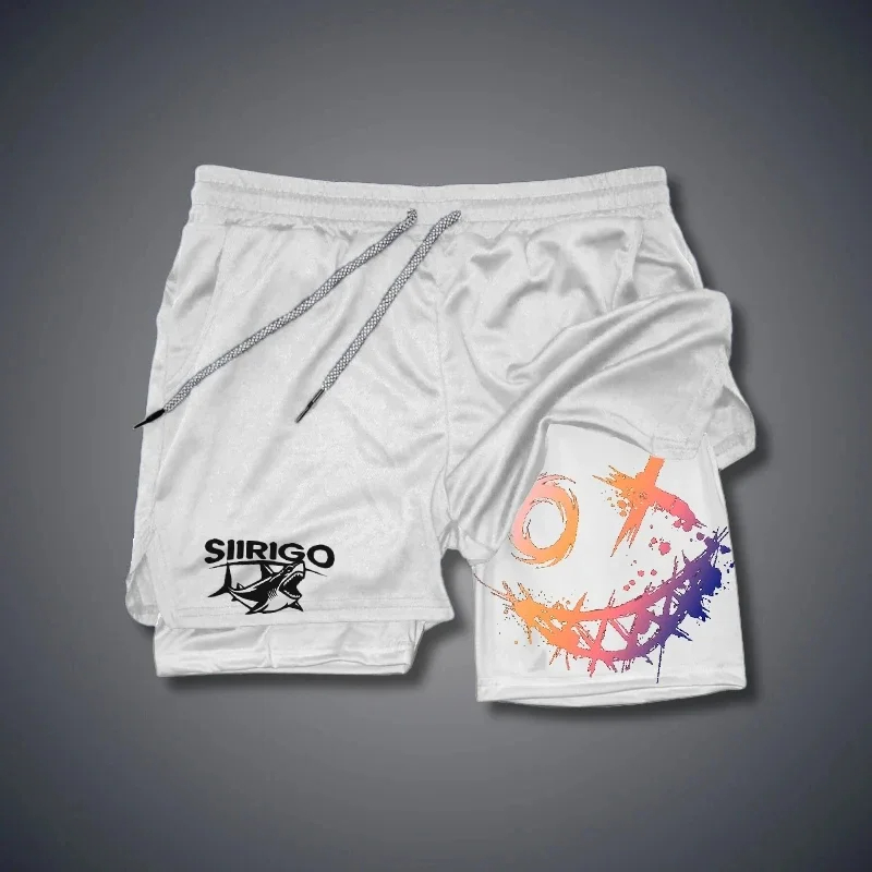 2024 Men's Smiling Face Printed Fitness Shorts Double-Layer 2-in-1 ...