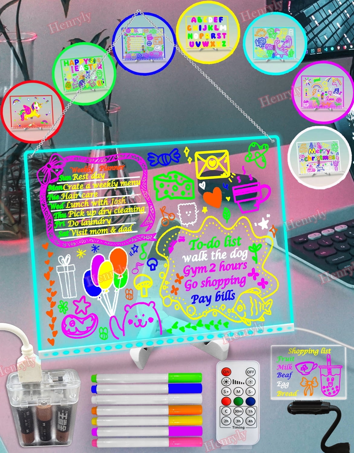 2025 7 Colors Change 15.75 X 11.81" Acrylic Note Board Led Light, DIY ...