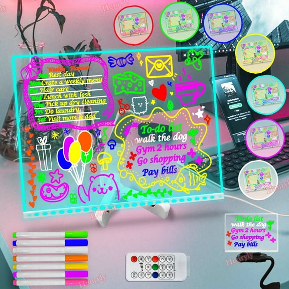 2025 7 Colors Change 15.75 X 11.81" Acrylic Note Board Led Light, DIY ...