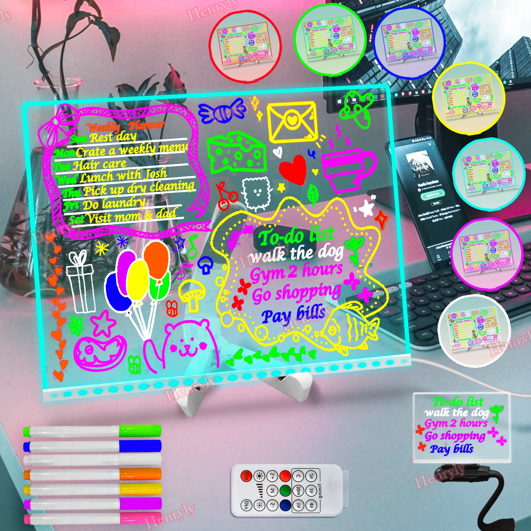 2025 7 Colors Change 15.75 X 11.81" Acrylic Note Board Led Light, DIY ...