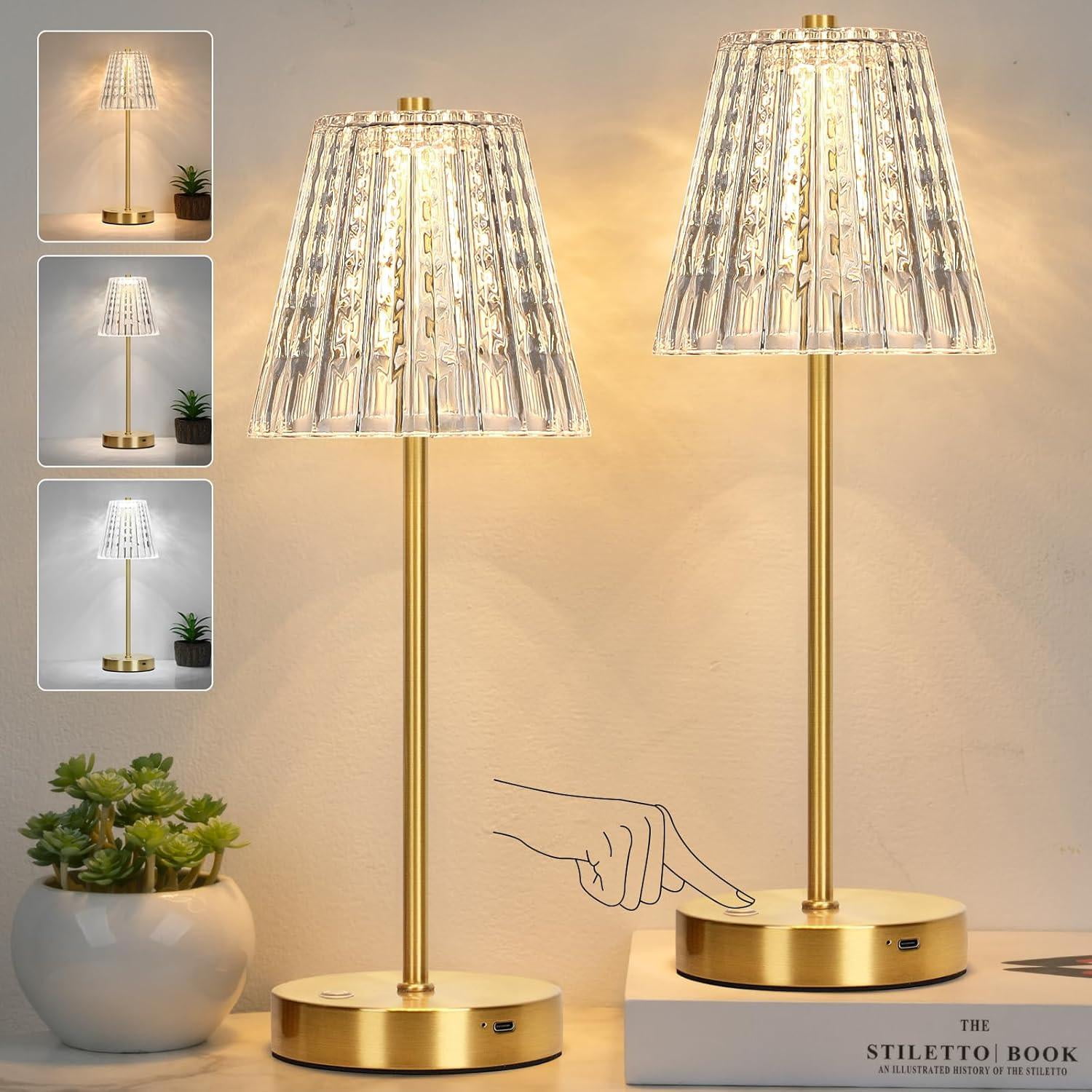 2024 NEW Bedside Table Lamp Set of 2, Fully Stepless Dimmable Vintage ...