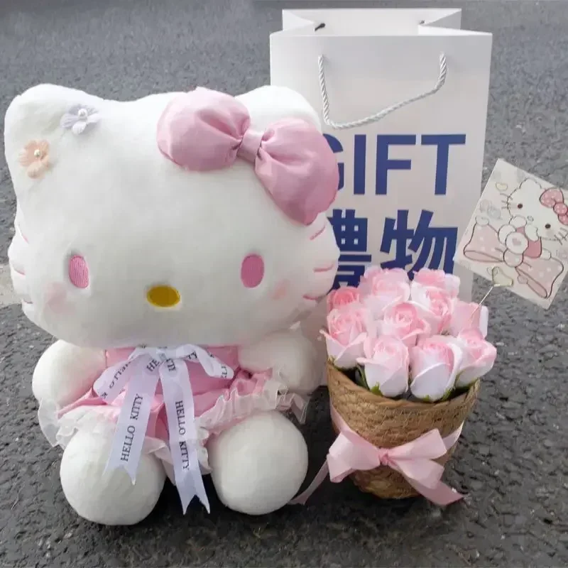 2024 NEW Kawaii Hello Kitty Cat Plush Dolls Rose Soap Flowers Bouquet ...