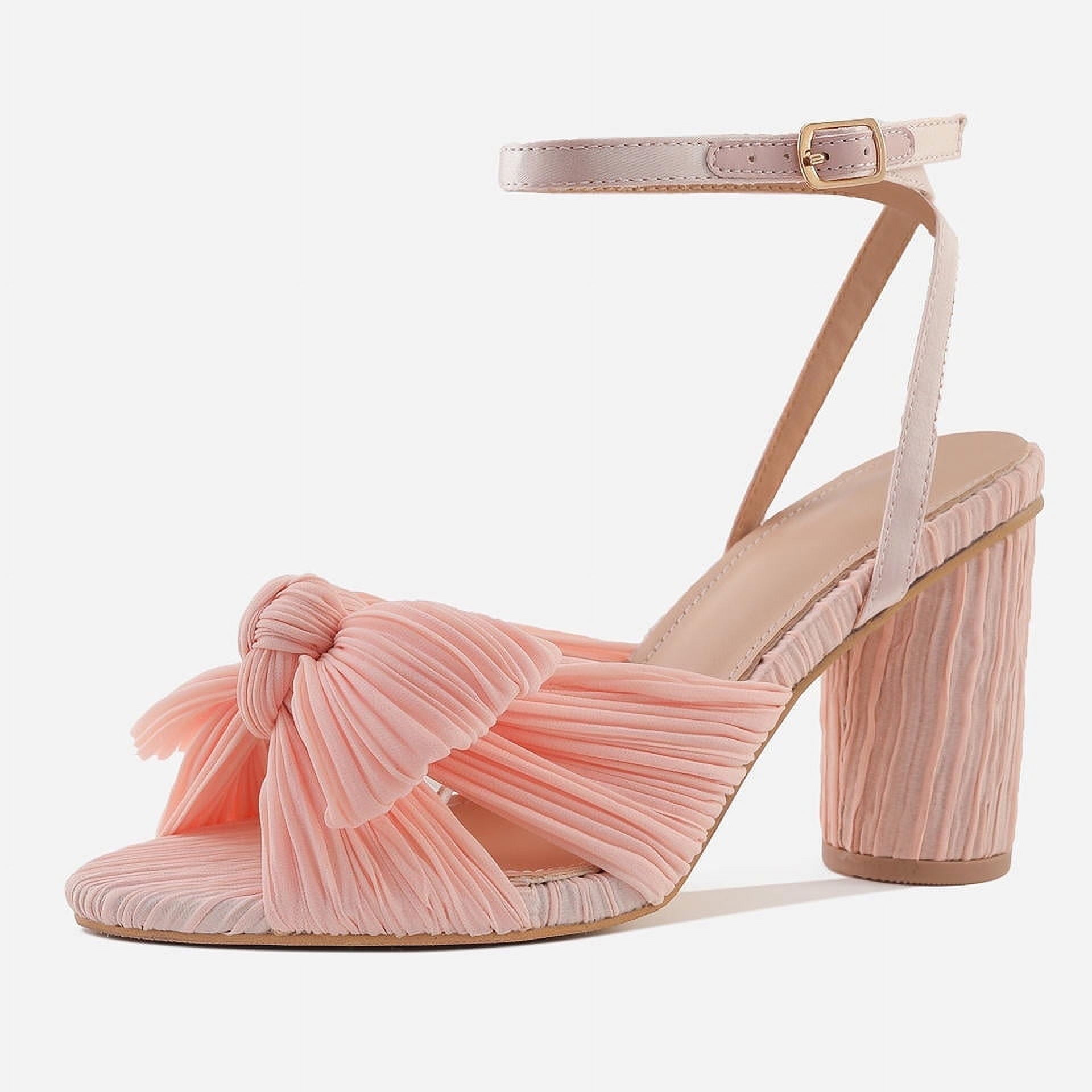 2024 New Womens Bow Knot Heeled Sandals Open Toe Ankle Strap Chunky