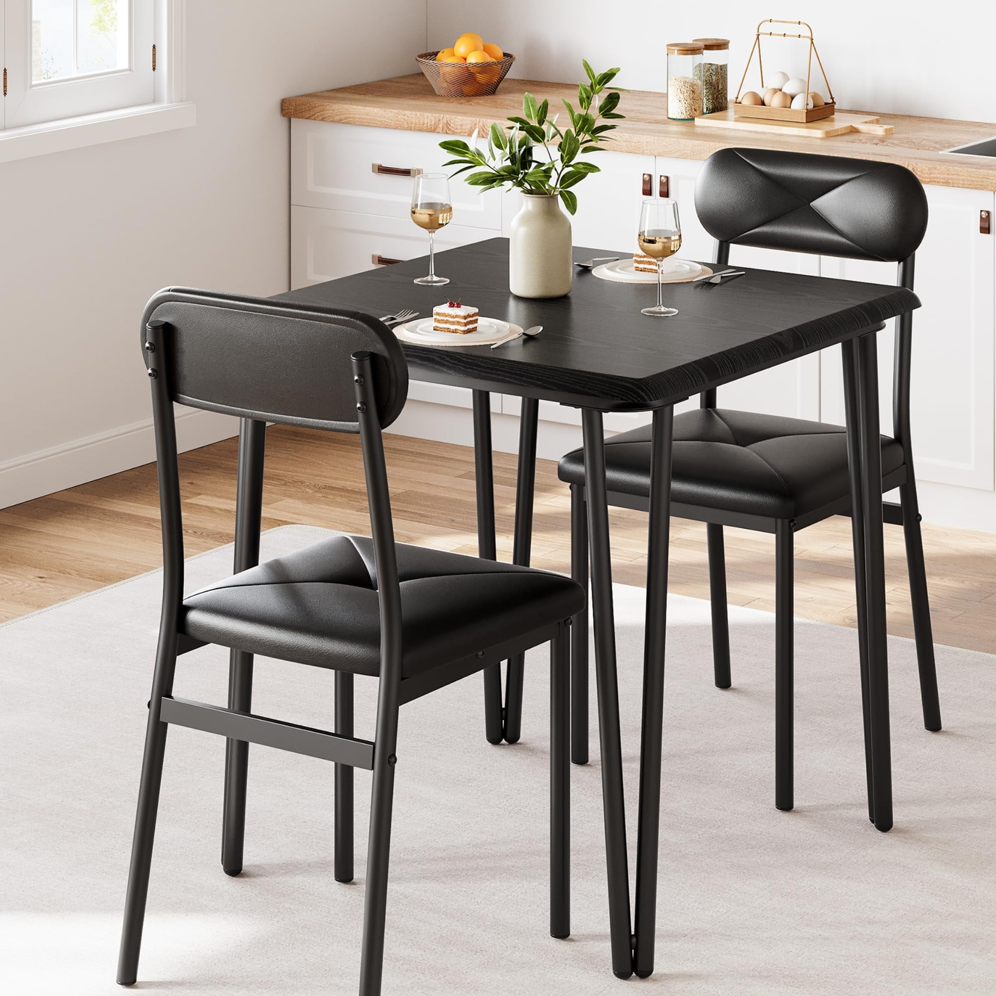 2024 New 3-Piece Dining Set Modern Dining Table Set, Space Saving Wood ...