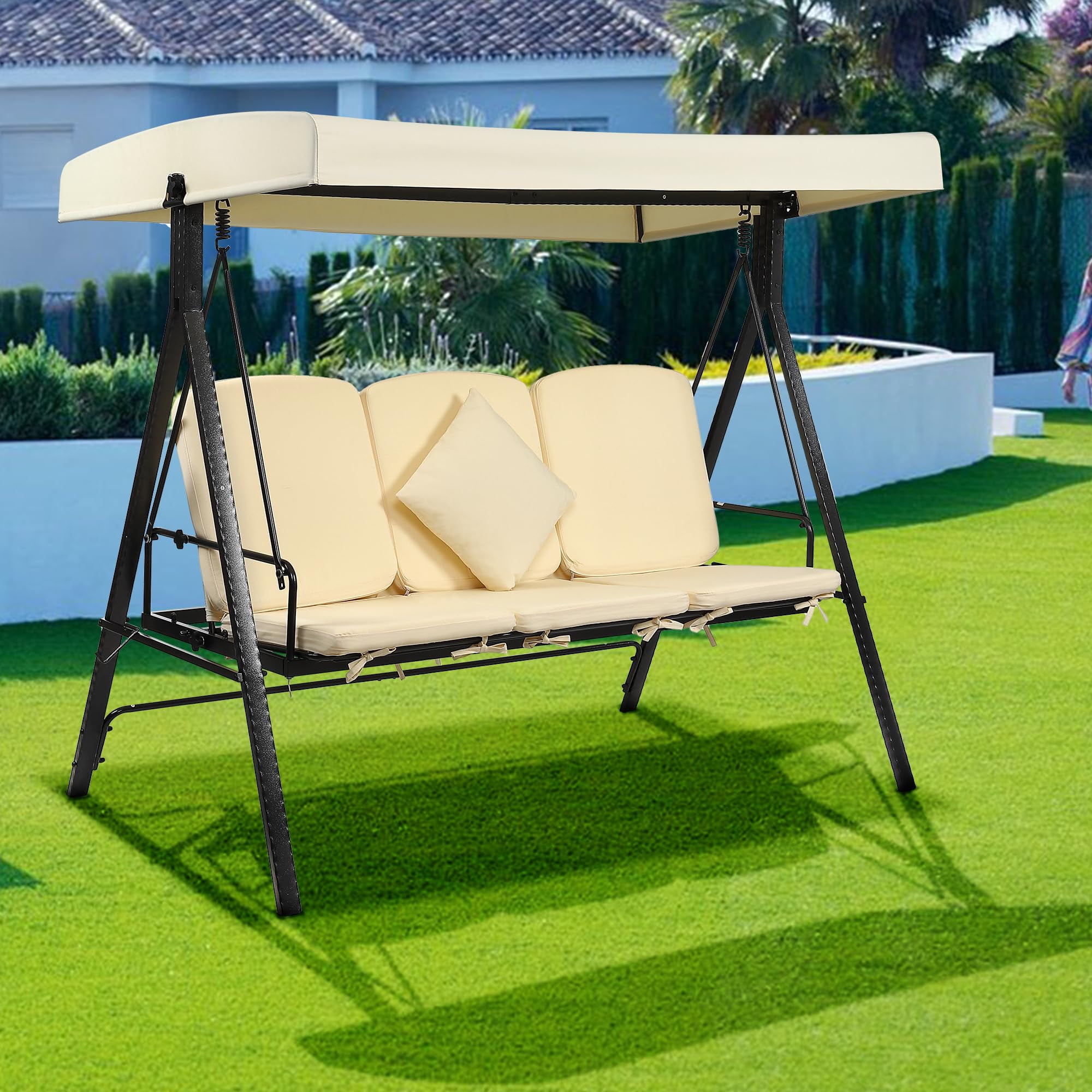 2024 New 3-Seater Outdoor Porch Swing, Patio Swing Chair and Canopy ...