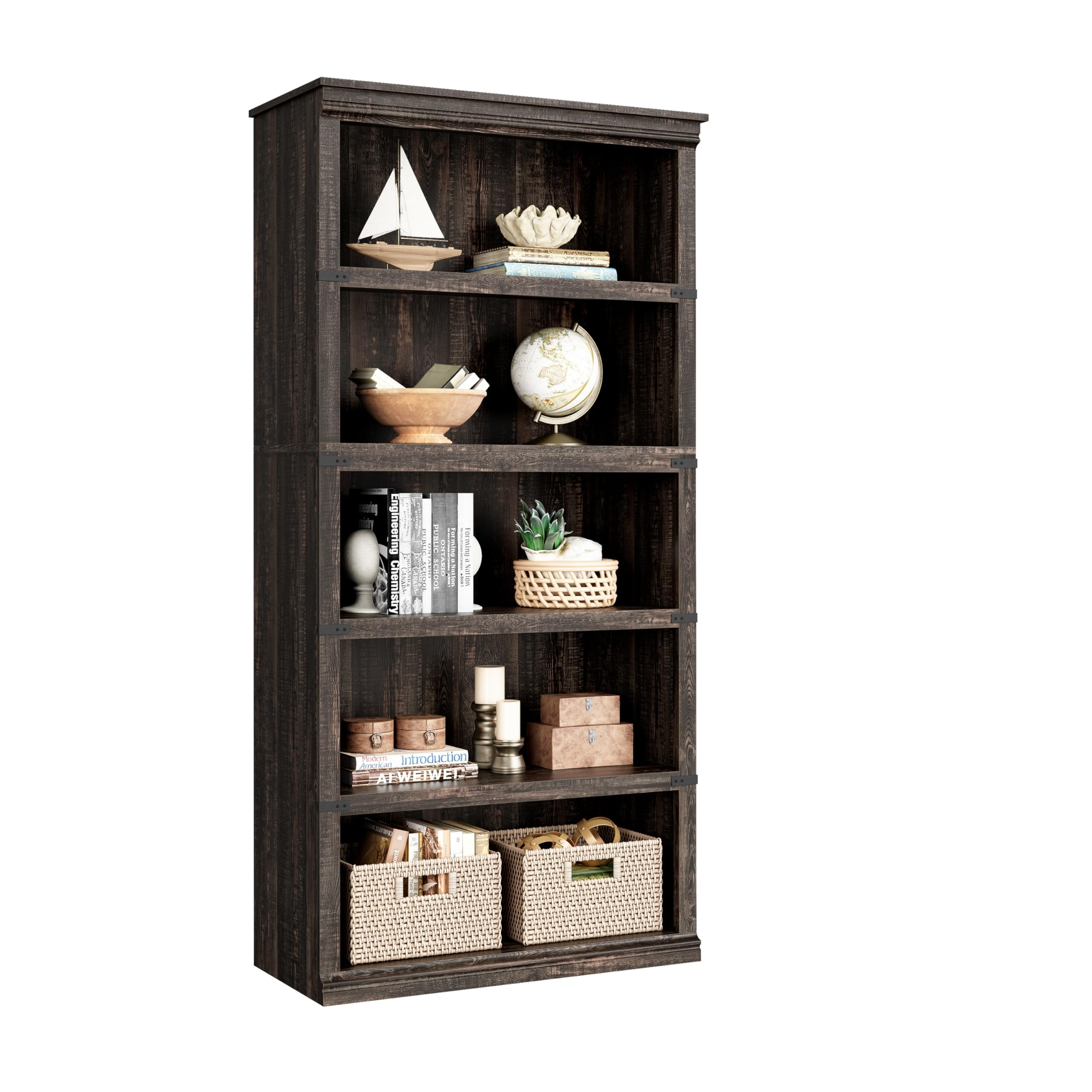 2024 New 3 Tier Bookcase, Farmhouse Book Shelf with Storage, 40 Inch ...