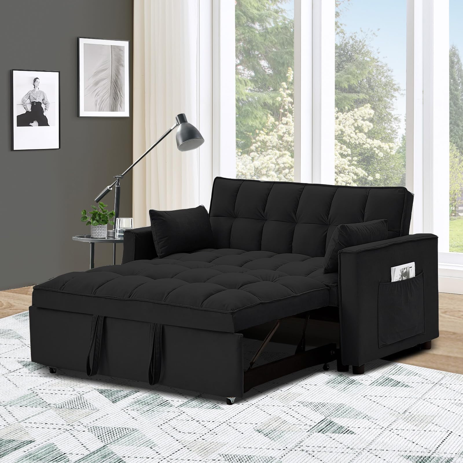 KTENME 2024 New 3-in-1 Modern Pull Out Couch Bed with Storage Pockets ...