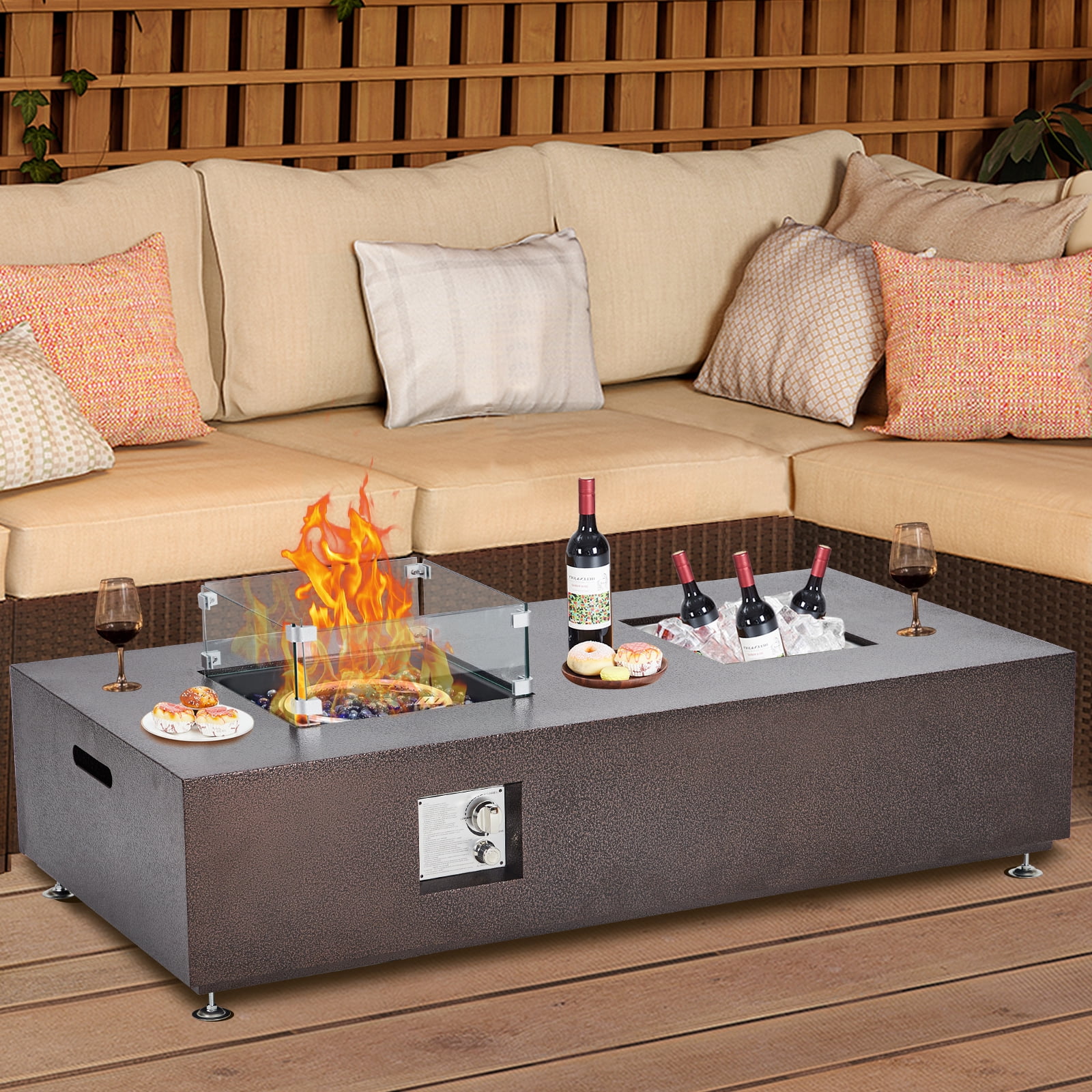 2024 New 56" Propane Fire Pit Table with Ice Bucket，50000BTU Fire Table ...
