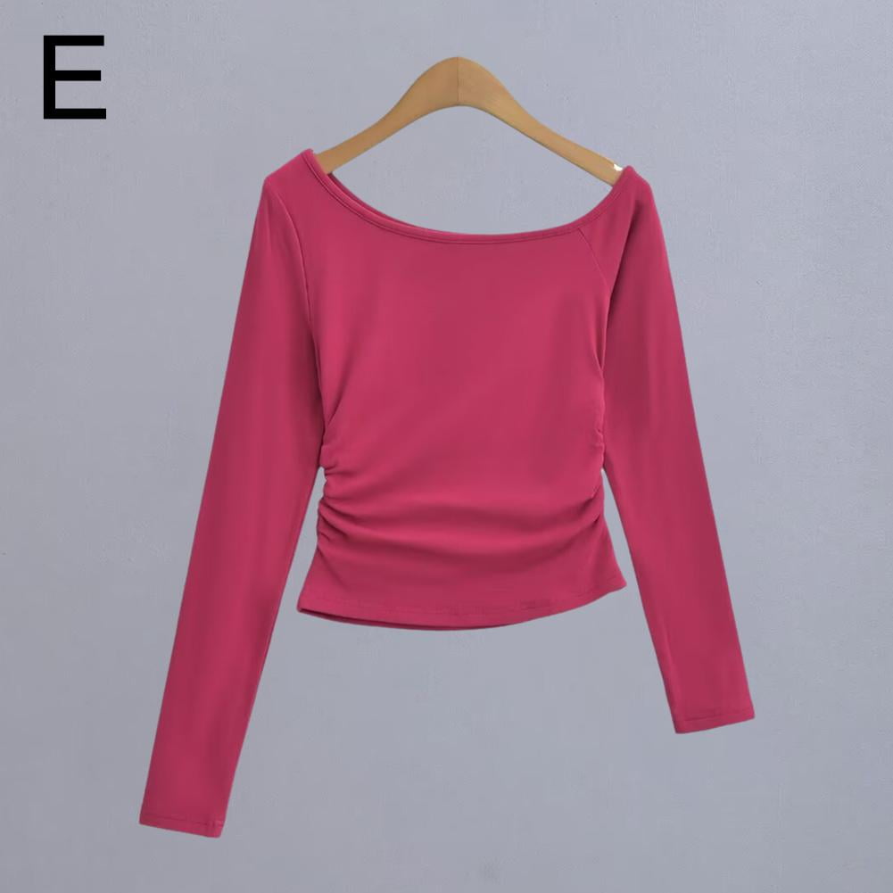 2024 New Base T-shirt for Women, Slant Shoulder, Elastic Thin Velvet ...