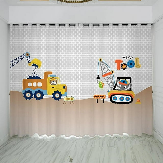 2024 New Cartoon Bear Curtain Children's Room Car Excavator Curtain ...