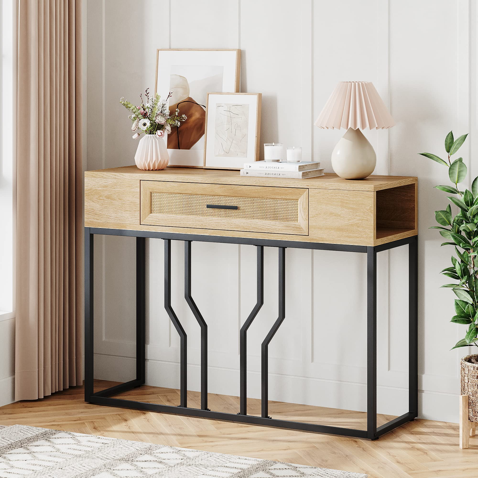 2024 New Console Table, Rattan Sofa Tables Narrow Entryway Table with ...