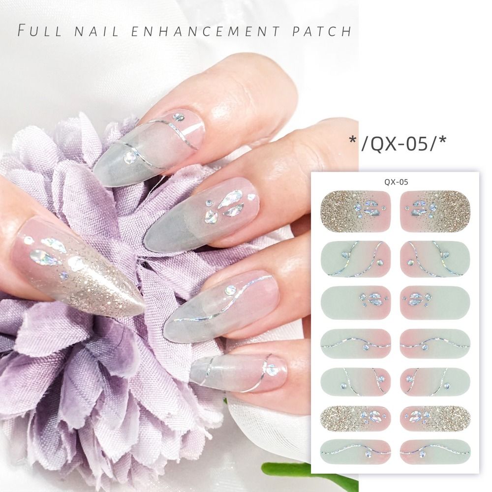 2024 New Easy To Removal DIY NAil Art Making Glittering 14 Strips Semi ...