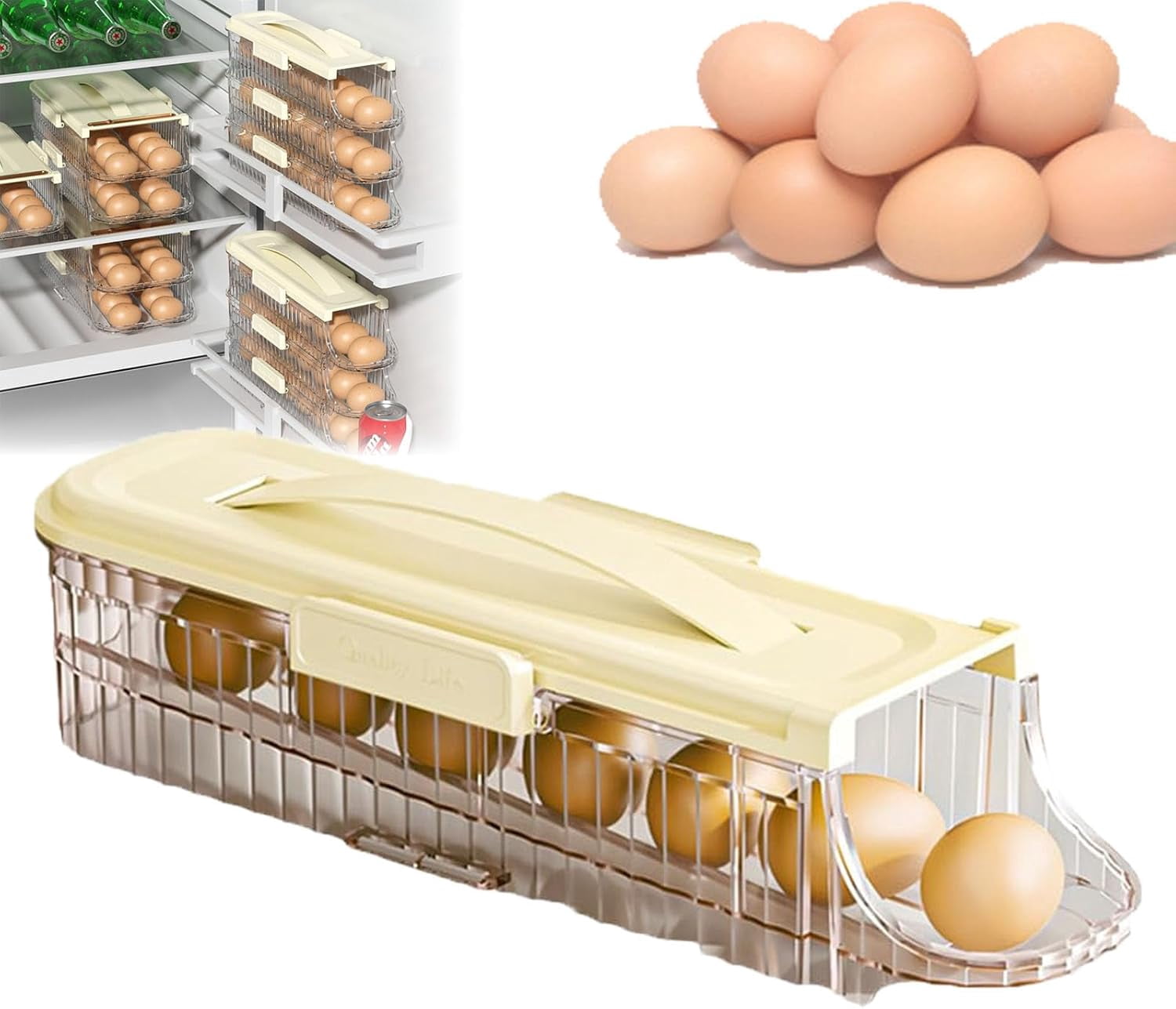 2024 New Egg Holder for Fridge, Egg Organizer for Refrigerator, Rolling ...
