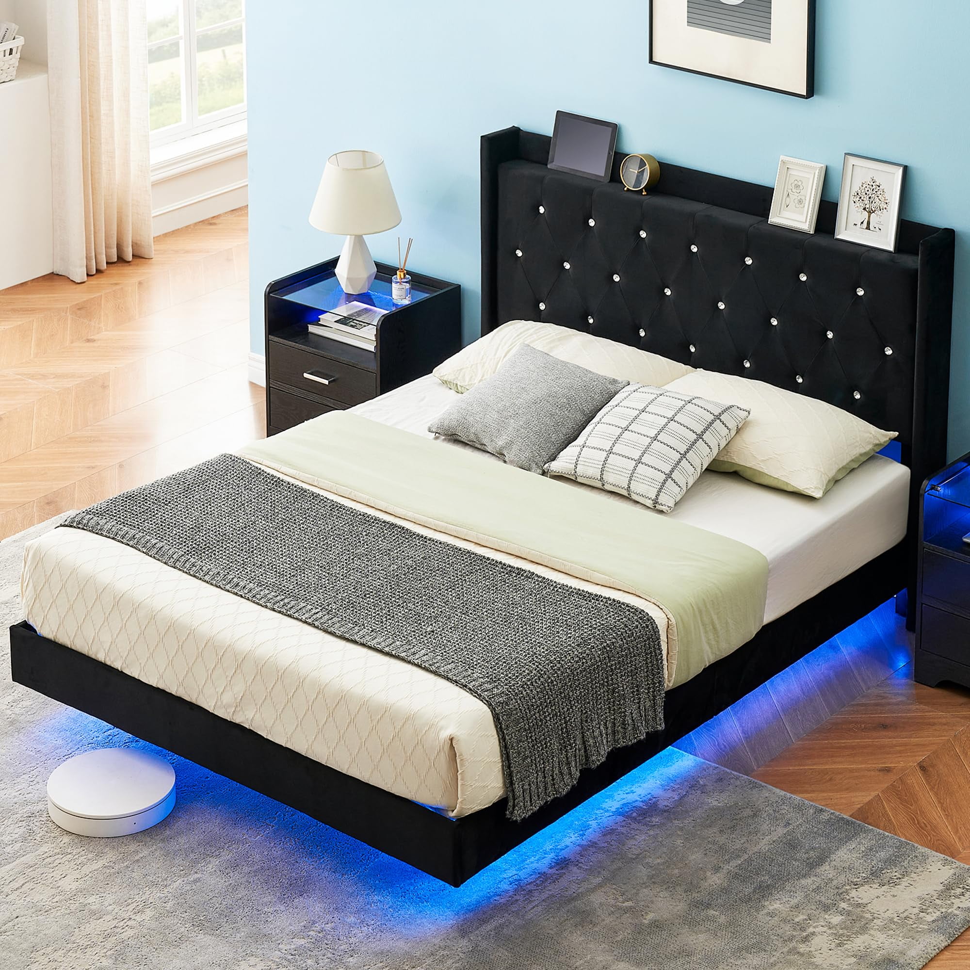 2024 New Floating Bed Frame, Upholstered Platform Bed Frame Full Size ...
