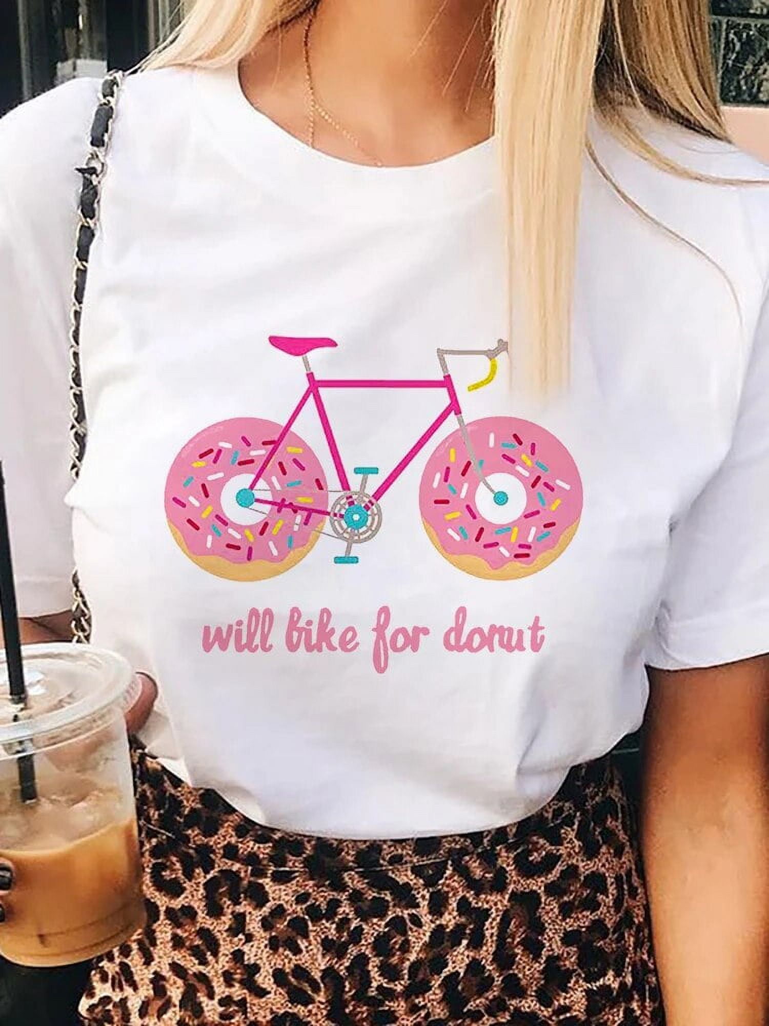 2024 New Funny Donut rainbow Women Tshirt Cartoon Print Short Sleeve ...
