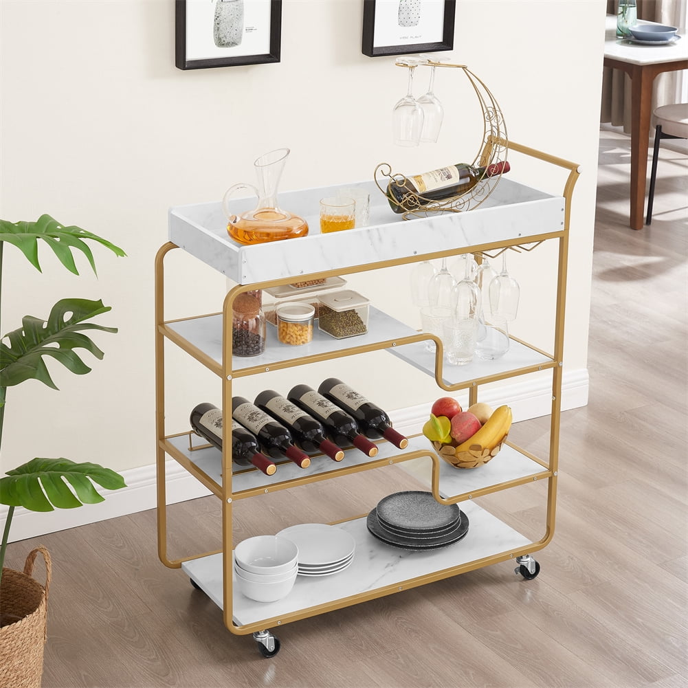 2024 New Gold Bar Carts with 6-Tier Storage Shelves, Mobile Bar Serving ...