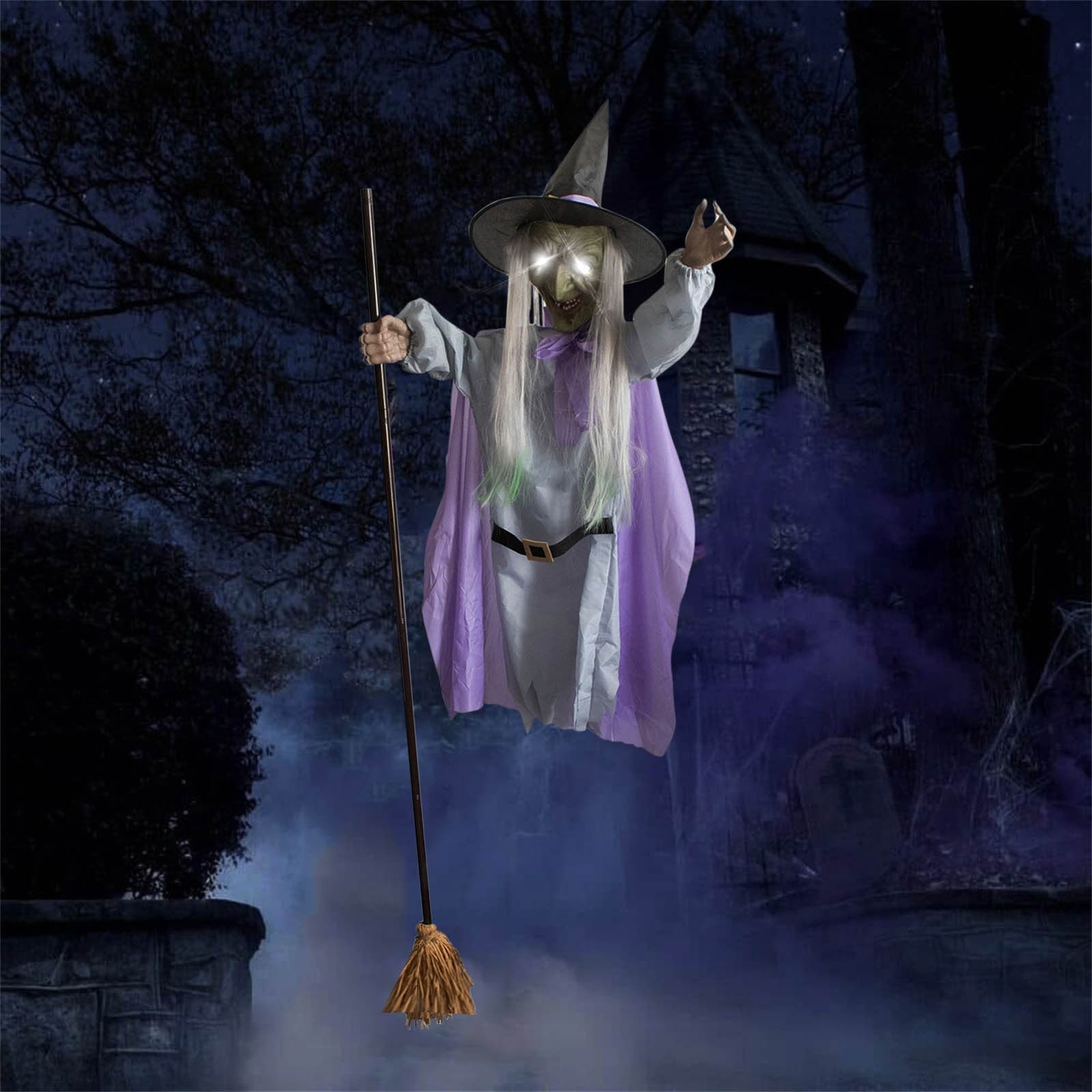 2024 New Halloween Decorations Outdoor, 5.9Ft Hovering Witch with LED ...