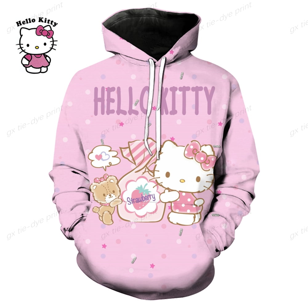 2024 New Hello Kitty Cartoon 3D Print Hoodie Women Funny Hip Hop Hello ...
