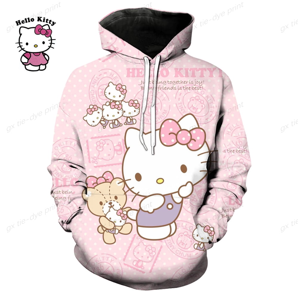 2024 New Hello Kitty Cartoon 3D Print Hoodie Women Funny Hip Hop Hello ...