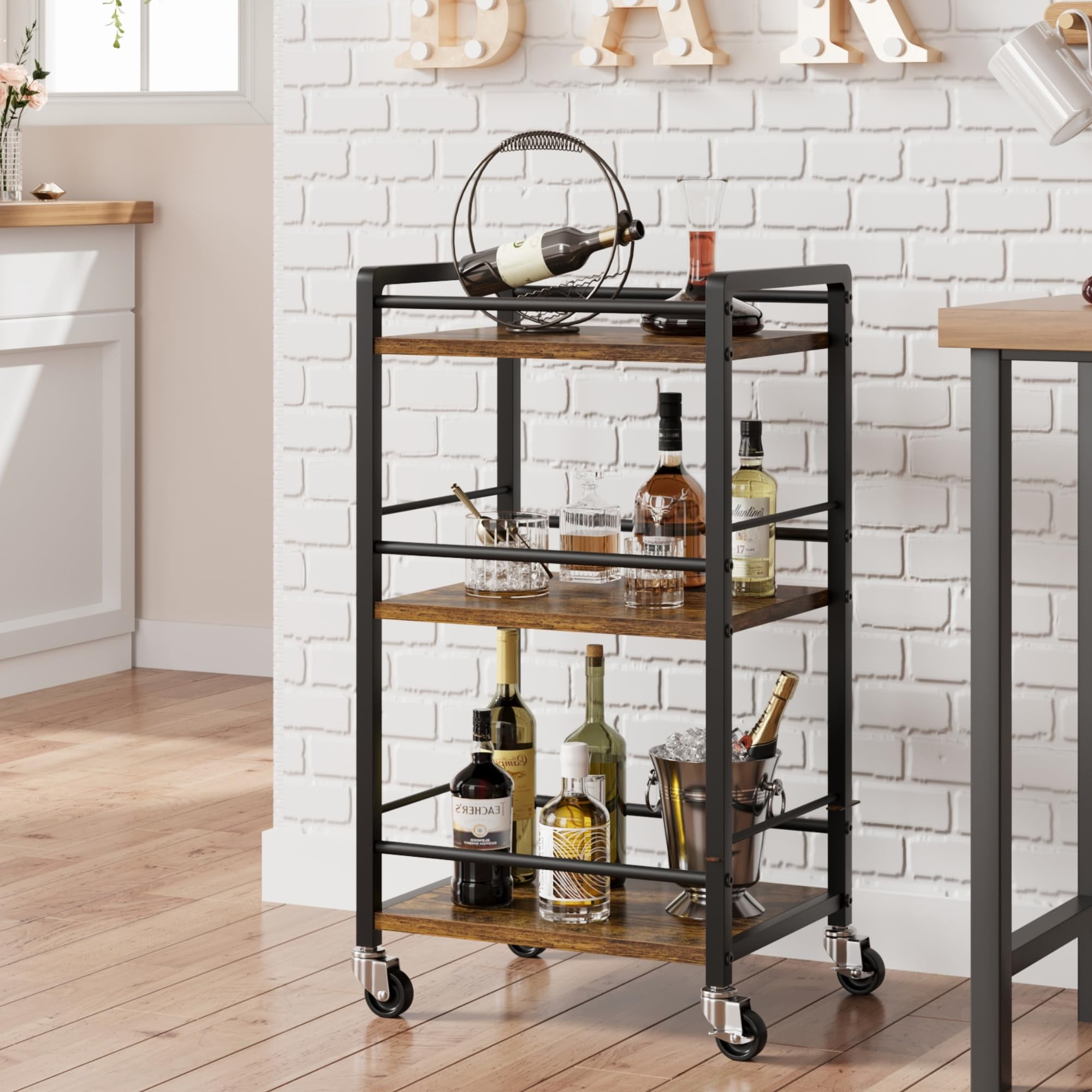 2024 New Industrial Bar Cart for The Home, Serving Cart with Wheels ...