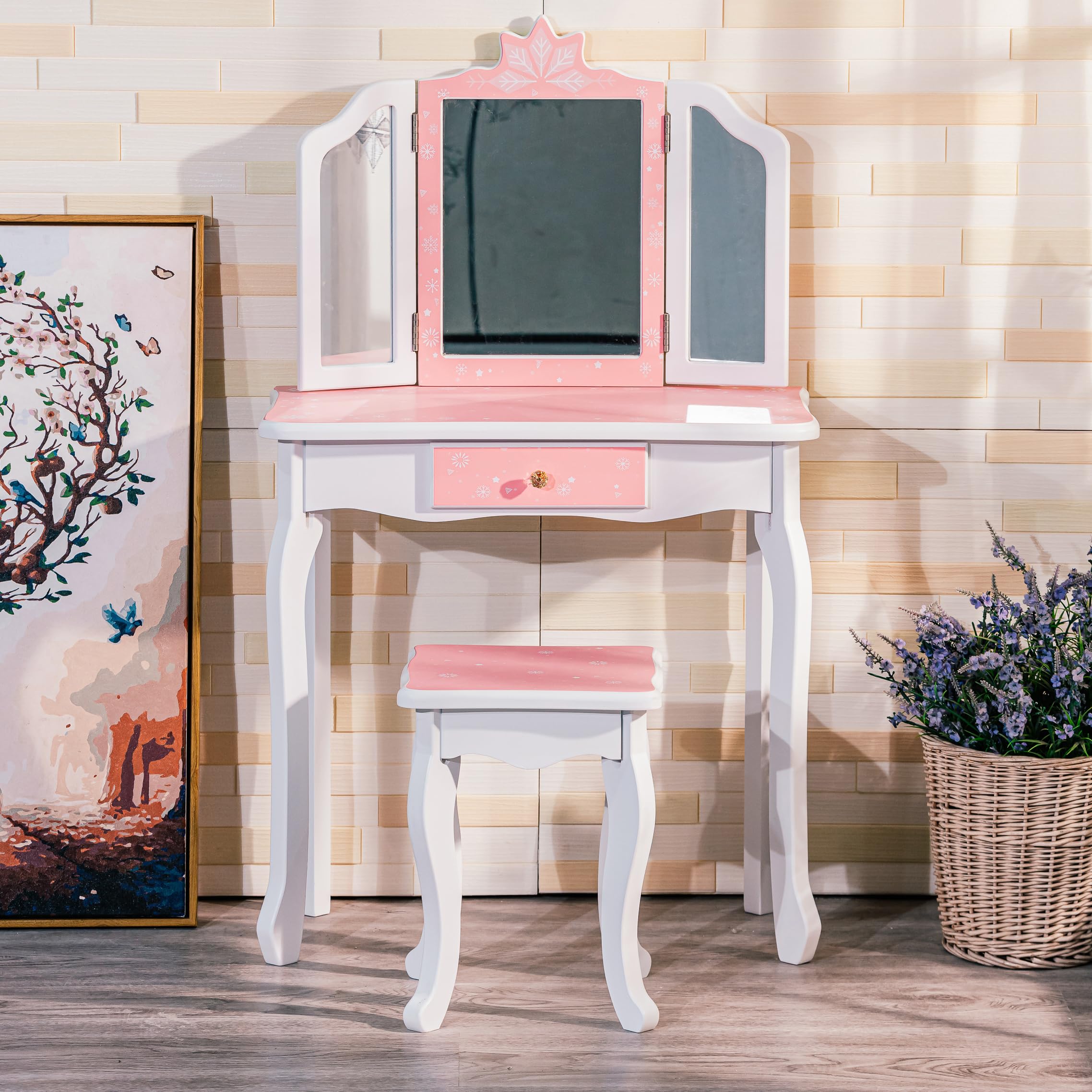 2024 New Kids Vanity, Girls Vanity Table with Mirror,Stool & Drawer, 2 ...
