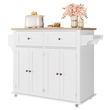 Walsunny Portable Kitchen Island Cart with Large Storage, Worktop ...