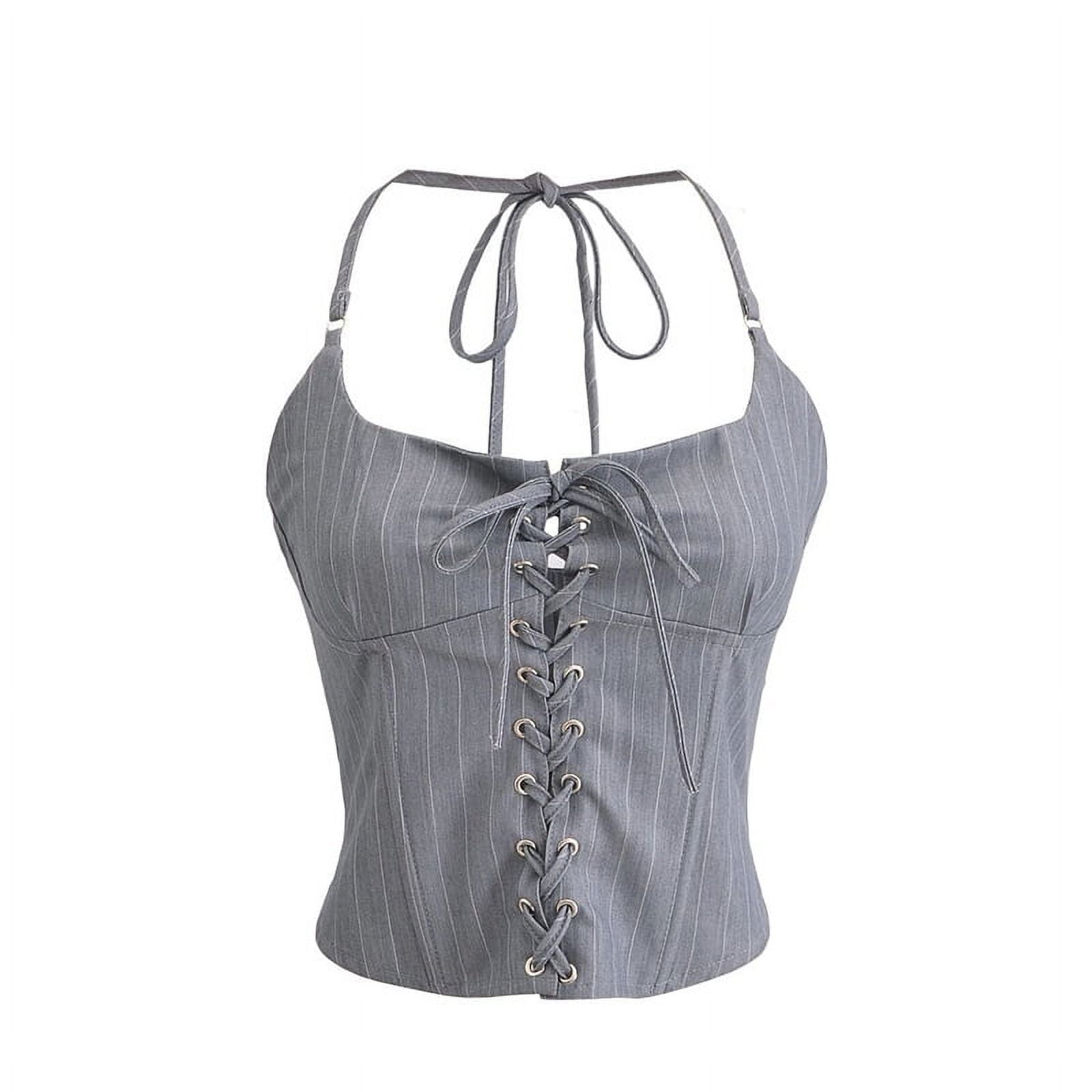 2024 New Launch Women's Gray Striped Halter Top Summer Y2K Spicy Girl ...
