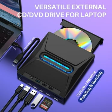 5-in-1 USB C Portable CD/DVD Drive with SD Card Reader, External Disk ...