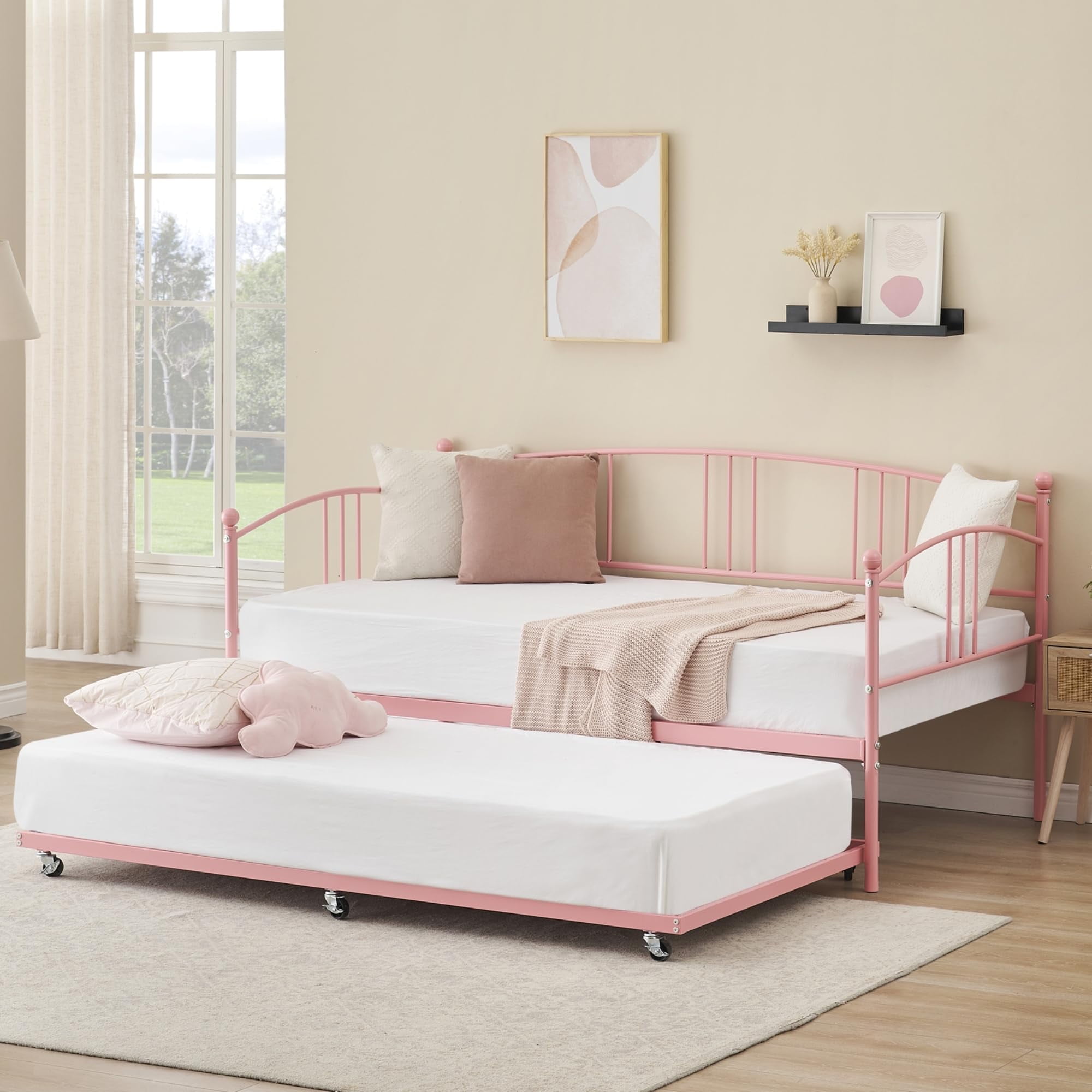2025 New Metal Daybed with Trundle, Daybed Frame with Headboard and 6 ...