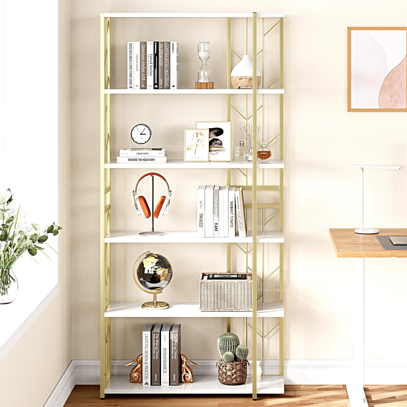2024 New Modern Bookcase 6 Tier Storage Rack Shelf Tall Standing ...