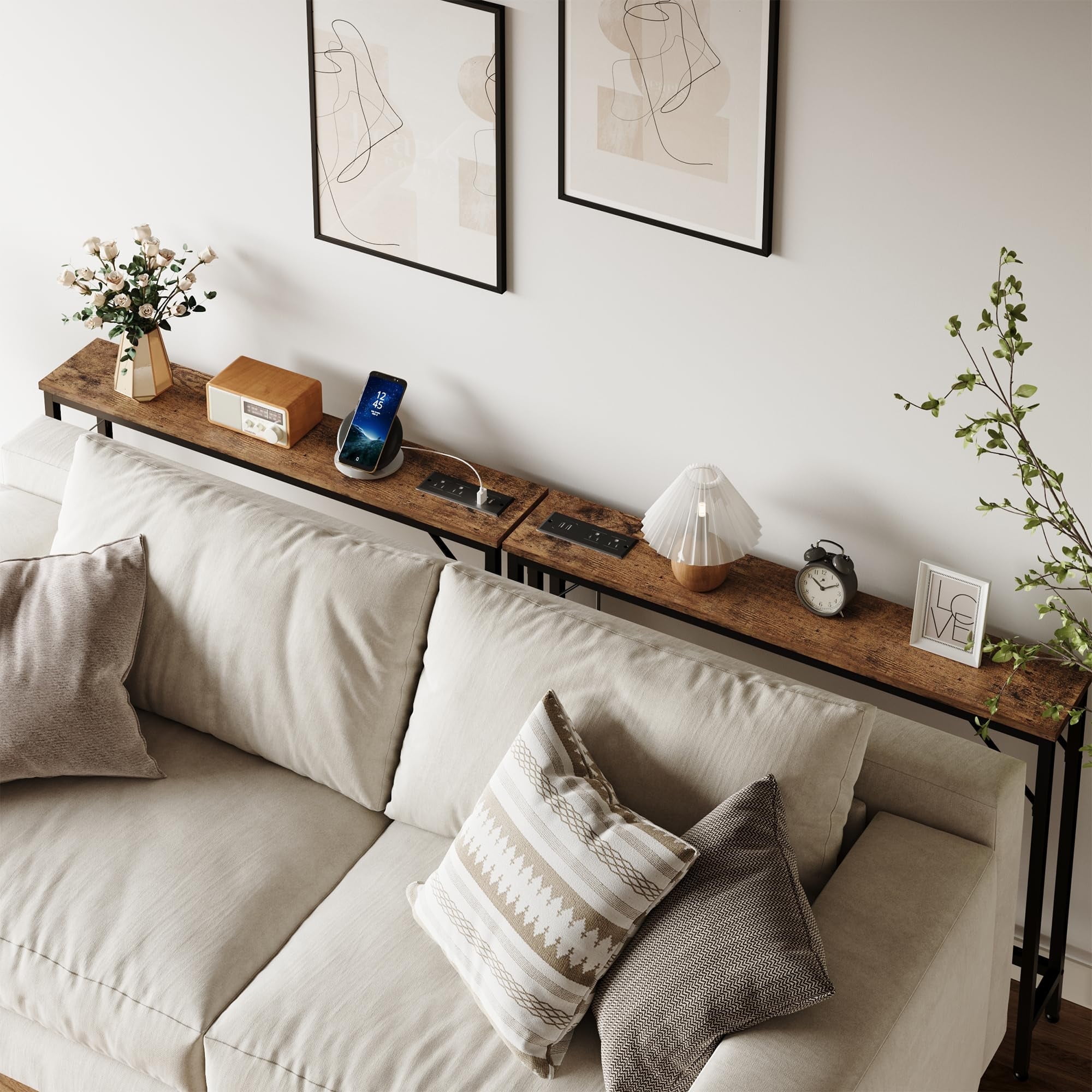 KTENME Narrow Console Table, Slim Sofa Table with Metal & MDF ...