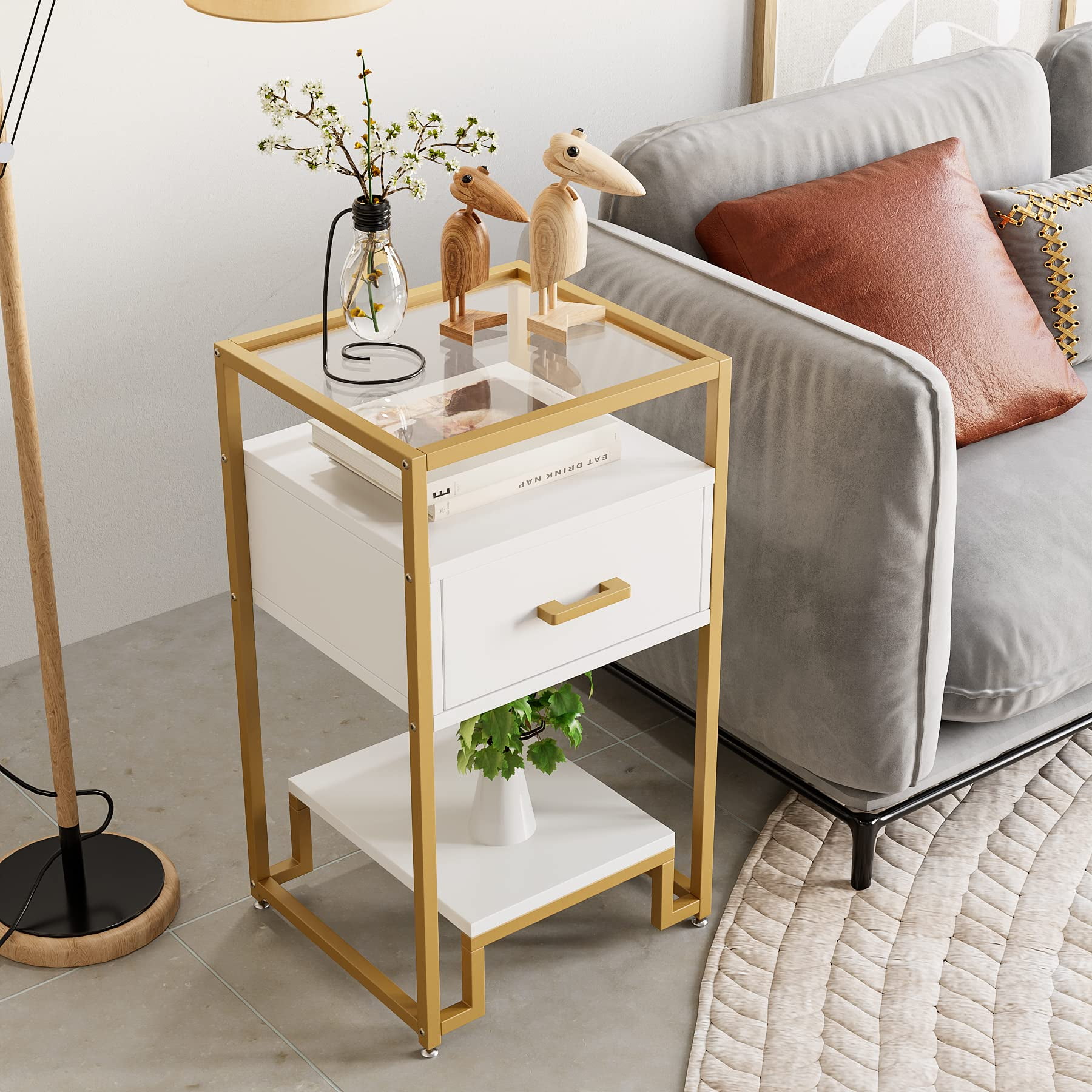 2024 New Nightstand, End Table with Storage Drawer and 3-Tier Storage ...