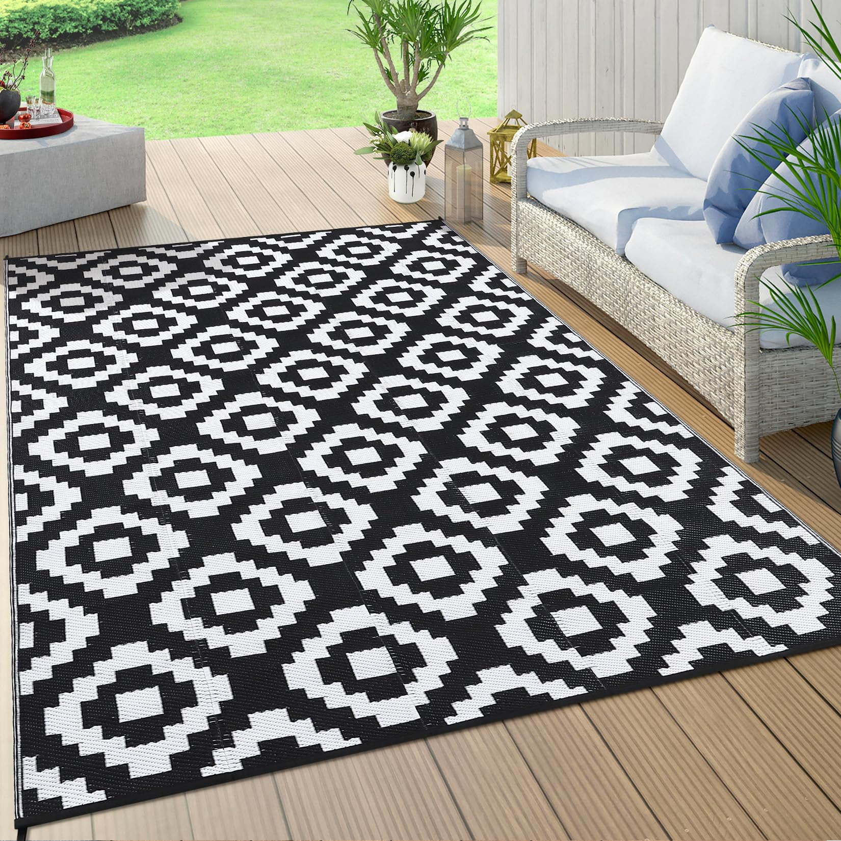 2024 New Outdoor Rug, for Patio Rug Waterproof Mat Geometric Reversible ...