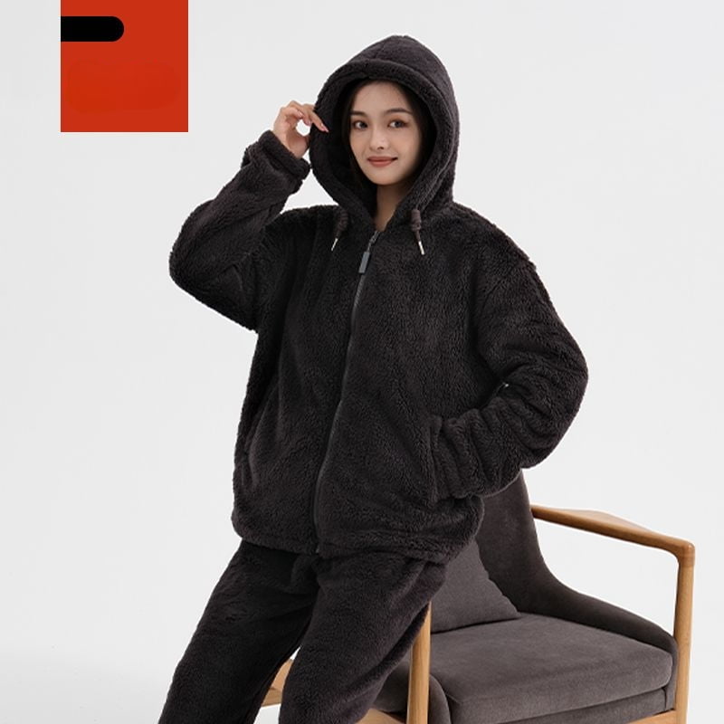 2024 New Pajama Women Autumn Winter Plus Velvet Padded Sleepwear Coral ...