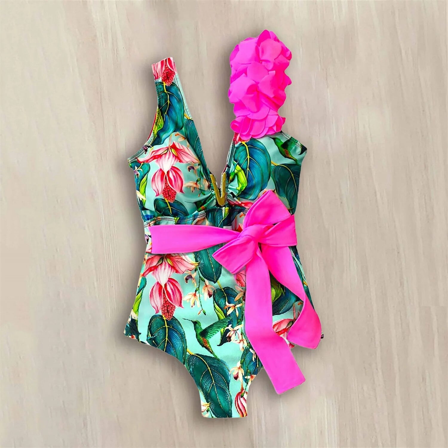 2024 New Sexy One Piece Swimsuit Shoulder Strappy Swimsuit Heart Print