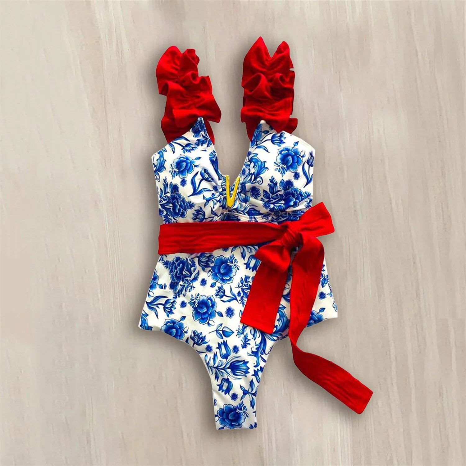 2024 New Sexy One Piece Swimsuit Shoulder Strappy Swimsuit Heart Print
