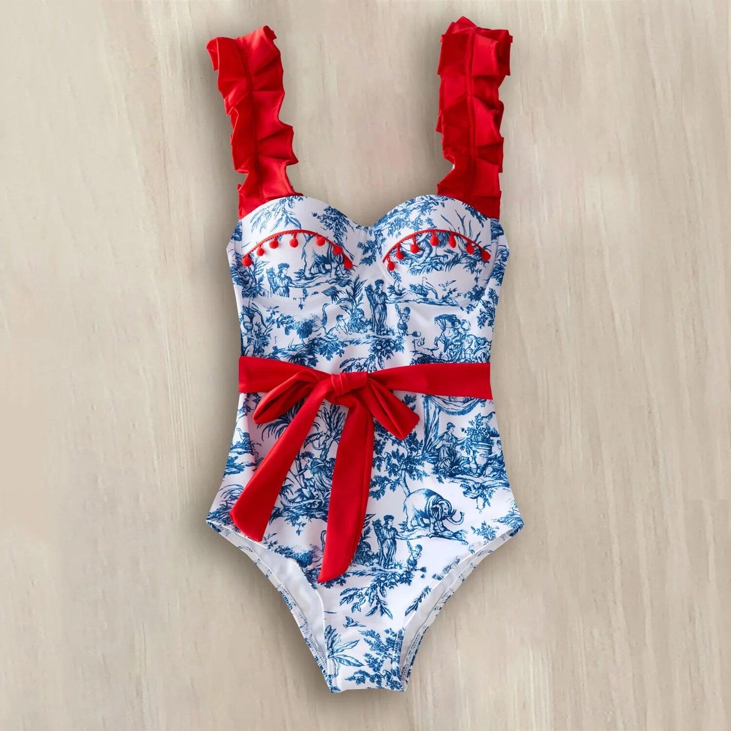 2024 New Sexy One Piece Swimsuit Shoulder Strappy Swimsuit Heart Print