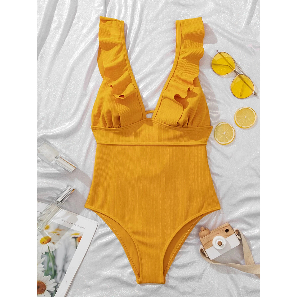 2024 New Sexy Ruffle One Piece Swimsuit Off The Shoulder Print Floral ...