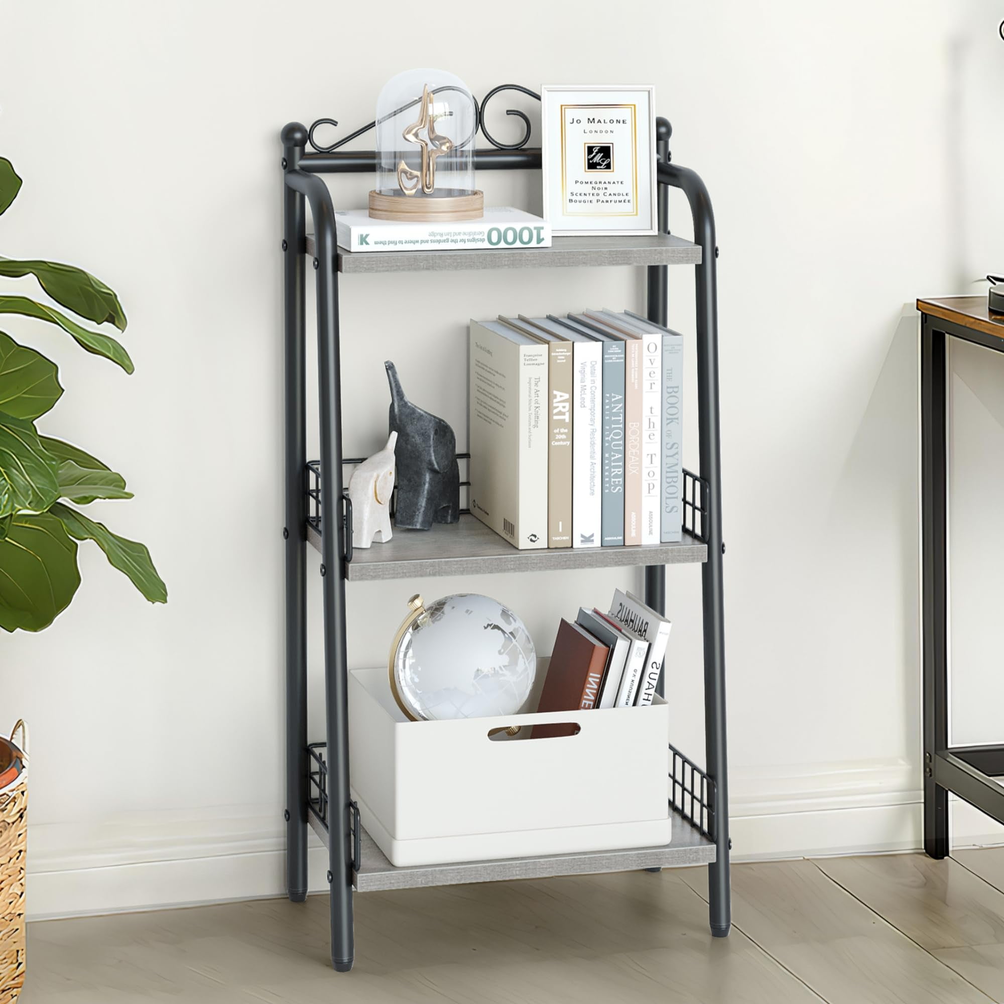 2024 New Small Bookshelf 3 Tier Bookcase, Metal and Wood Industrial ...