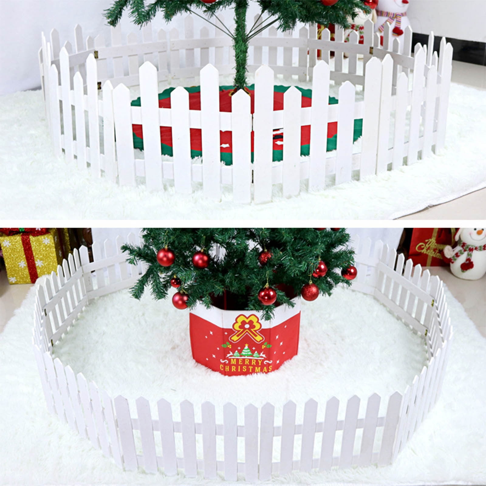 2024 New Upgrade Christmas Tree Decoration Wooden Fence 1.2 Meter White ...