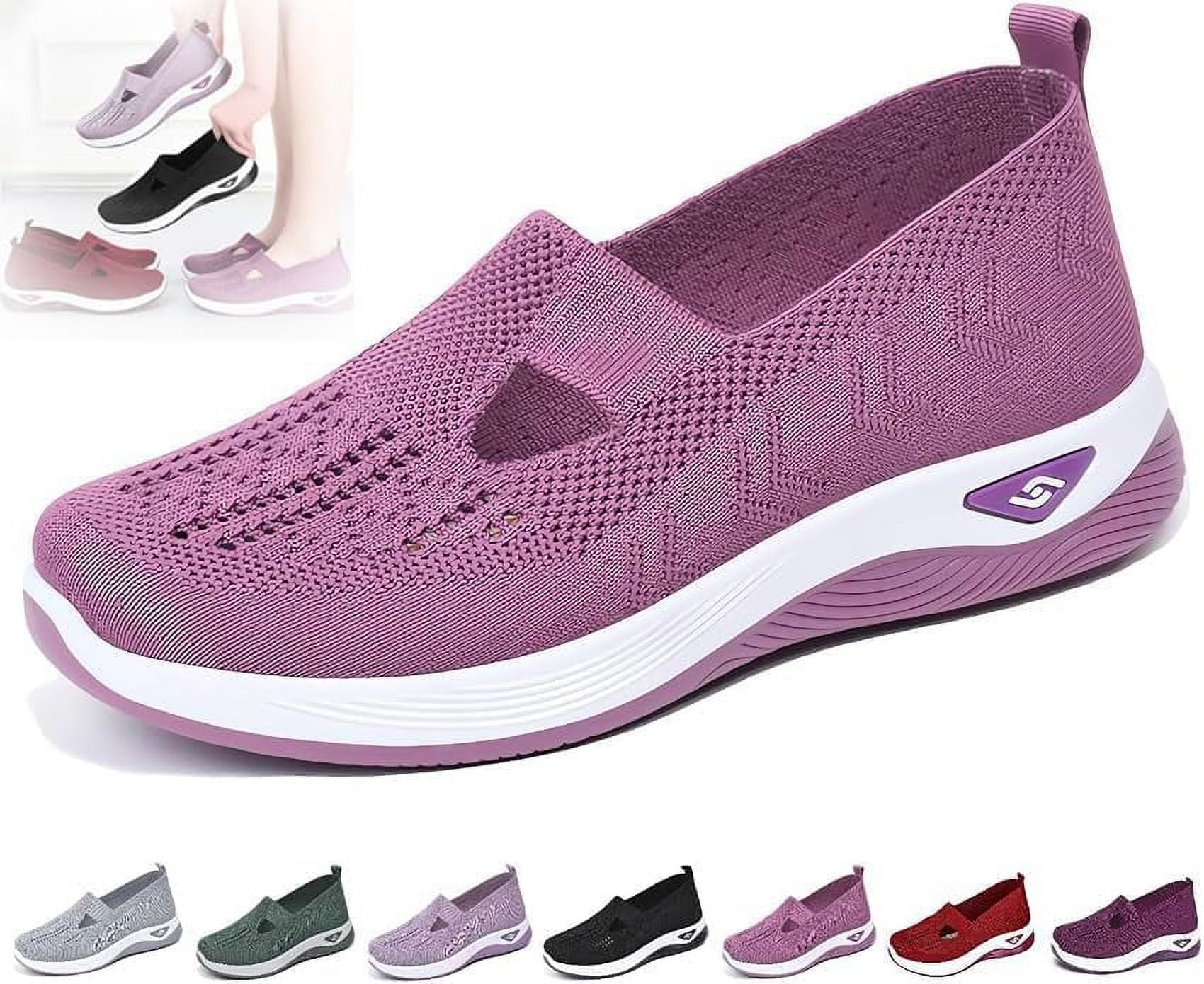 2024 New Women's Woven Orthopedic Breathable Soft Shoes Go Walking Slip on Diabetic Foam Shoes ...