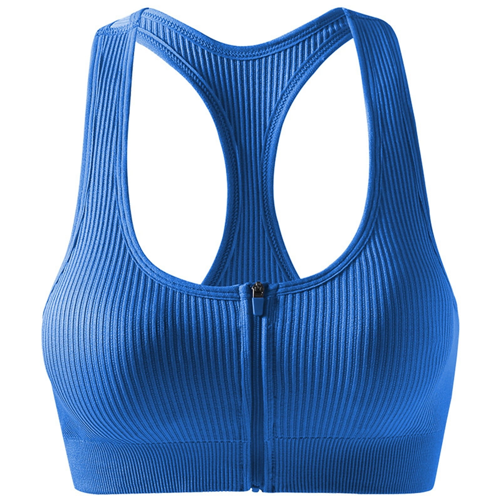 2024 New Womens Zipper Front Closure Sports Bra Racerback Ribbed Yoga ...